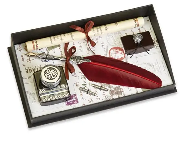 Pewter Quill Calligraphy Set w/ Blotter, Inkwell, and Scroll | The ...
